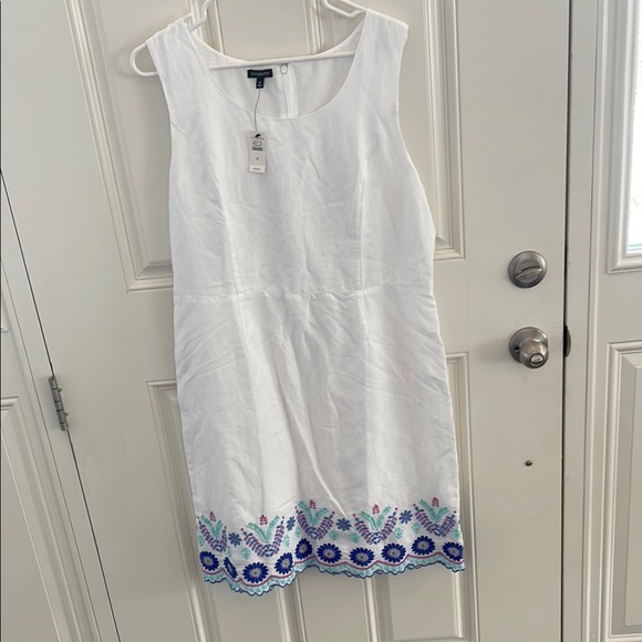 Talbots | Dresses | Talbots White Sleeveless Dress With Blue Floral ...